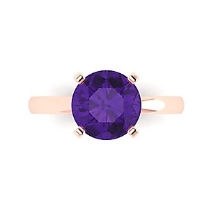 Clara Pucci 3.0 ct Round Cut Solitaire Natural Purple Amethyst Engagement Bridal Promise Anniversary Ring in 18K Rose Gold Size 10