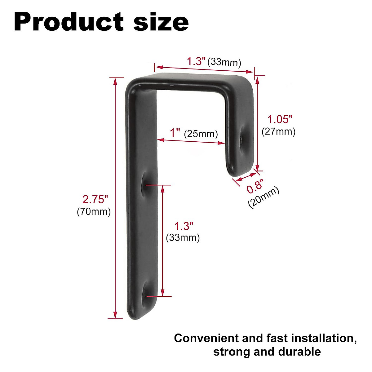 MDPLY 8 Pack Bunk Bed Ladder Hooks, Inside Width 1" Vinyl Coated Iron Heavy Duty J Hook Brackets for Bed Decoration Tool with 2 Size Mounting Screws, 2.75" Length x 1.3" Width (8 Pcak, Black)