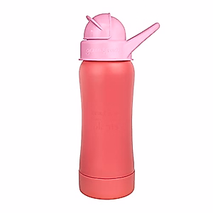 green sprouts Sprout Ware Straw Bottle, Safer Plant-Based Bottle, Non-Spill Flip Cap with Silicone Straw, No BPA, BPS, BPF, or Melamine, Pink