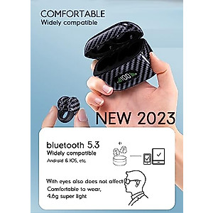 Open Ear Earbuds Wireless Bluetooth 5.3 Ear Clips Ear Buds Ear Clip Air Bone Conduction Headphones Painless Waterproof Sport Earring Earphones Carbon Fiber Ear Clip Bluetooth Headset Noise Cancelling
