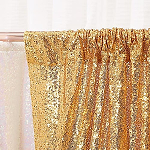 2Pcs 3Ft x 8Ft Gold Sequin Backdrop Curtain, Glitter Photography Background, Sequence Xmas Thanksgiving Backdrop for Wedding Party Holiday Festival Decor…