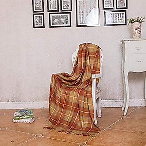 G Lake Orange Plaid Blanket Throw Acrylic Soft Reversible Dyed Fringed Bed Blanket Gift for Christmas Decorations 50" W x 67" L-Pumpkin Orange