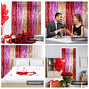 LOLStar 3 Pack Valentine's Day Photo Booth Props Valentines Day Party Decorations 3.3X6.6 ft Red Pink and Champagne Gold Foil Fringe Curtains Backdrop Streamers for Valentine's Day Decor