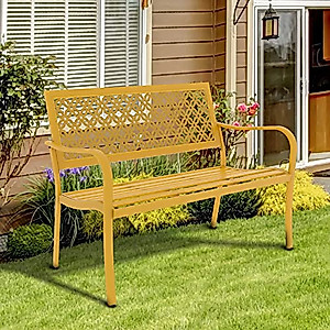 Grand patio Outdoor Bench Garden Bench with Armrests Steel Metal Bench for Outdoors Lawn Yard Porch Sunflower Yellow