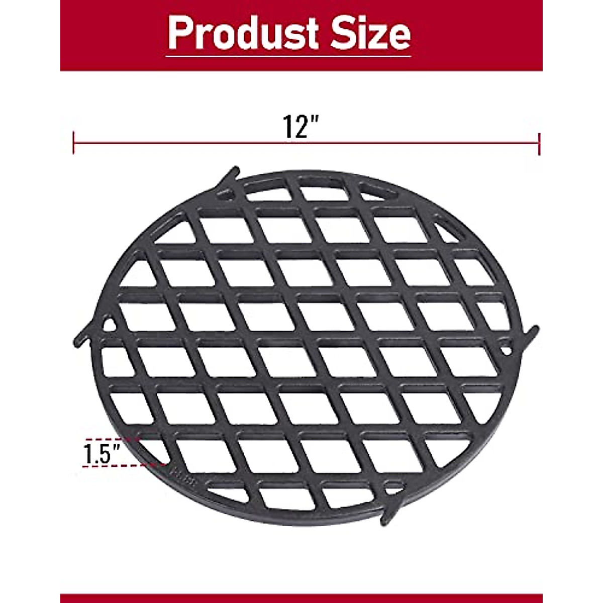 X Home 8834 Sear Grate Replacement for Weber 22.5 Inch Gourmet BBQ System, for Charcoal Grills, Diameter 11.9 Inch, Heavy Duty Cast-Iron