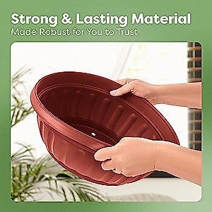 KameL Plant Pots Set of 5 | 15 Inches Garden Bowl Planter | Wide Shallow Planter Best for Outdoor and Indoor Use | Extra-Large Plastic Terracotta Color Flower Pots | w/ 10 Inches Plant Saucers