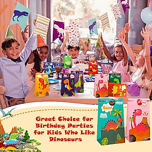Containlol 30 Pack Dinosaur Party Gift Bags Little Dinosaur Goodie Candy Treat Bag with Matching Stickers Halloween Christmas Party Favor Bags for Kids Dinosaur Themed Birthday Baby Shower(Classical)