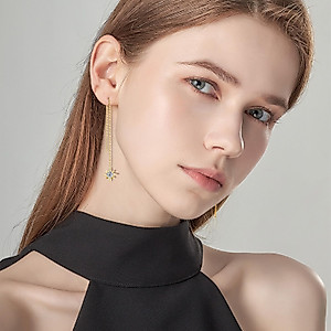 Moissanite Threader Earrings, Princess Round Cut 0.8-1.5CT D-E Color Moissanite, 18K Gold Plated 925 Sterling Silver, Hypoallergenic, Jewelry Box Packed, Gifts for Her