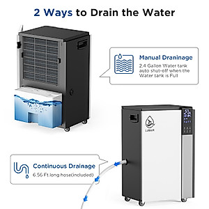 LUBAIR 190 Pint Commercial Dehumidifier for Basement with Drain Hose Dehumidifier for Large Room and 2.4 Gal Water Tank for Commercial Spaces to 7000 Sq.Ft.Auto Defrost.