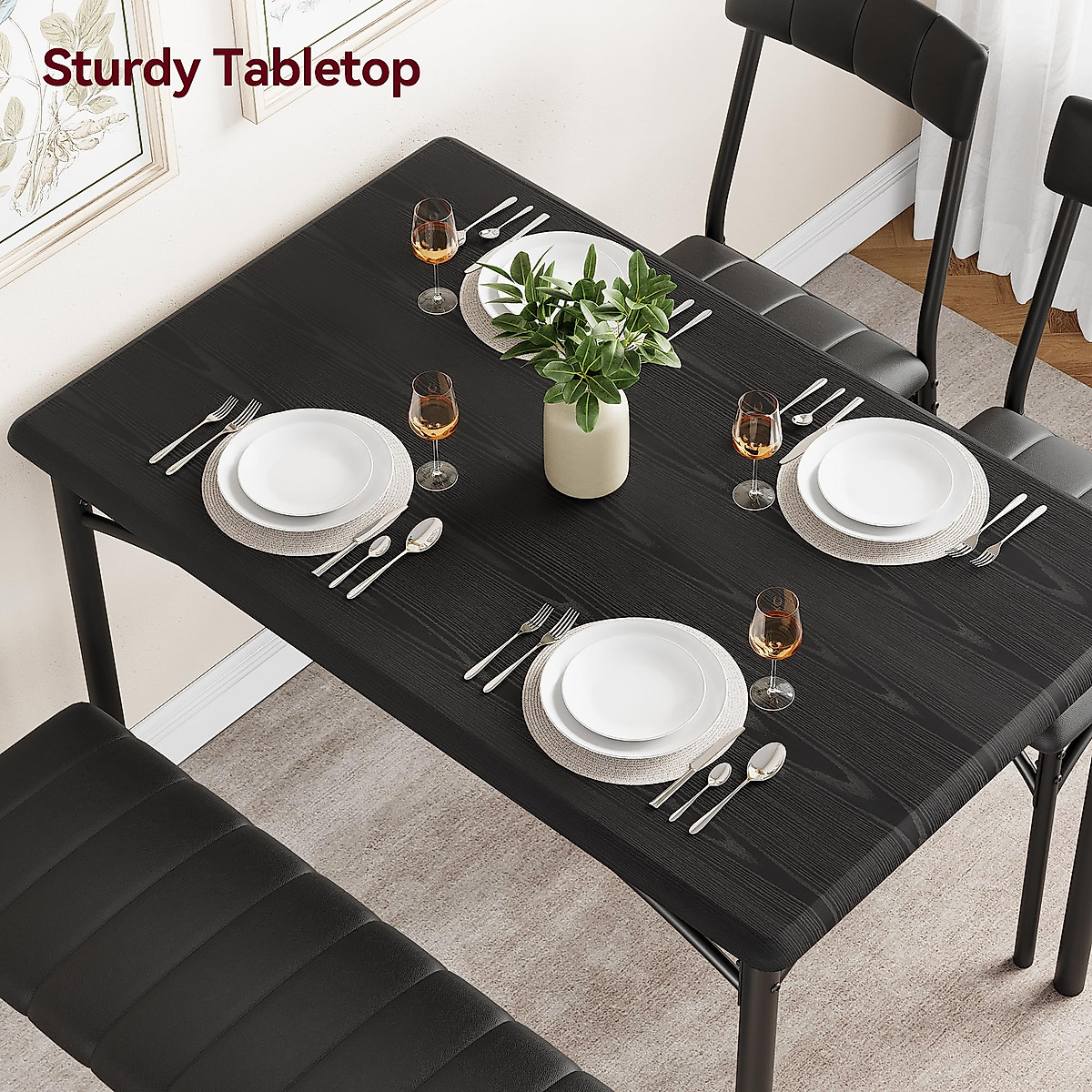 GAOMON Dining Table Set for 4, Kitchen Table with Upholstered Chairs and Bench, 4-Person Dining Room Table Set, Rectangular Kitchen Table Set for Small Space, Apartment, Home, Studio, Rustic Black