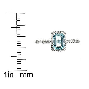 Gin & Grace 10K White Gold Genuine Aquamarine Ring with Diamonds for Women | Ethically, authentically & organically sourced (Emerald-Cut) Shaped Aquamarine Hand-Crafted Jewelry for her.