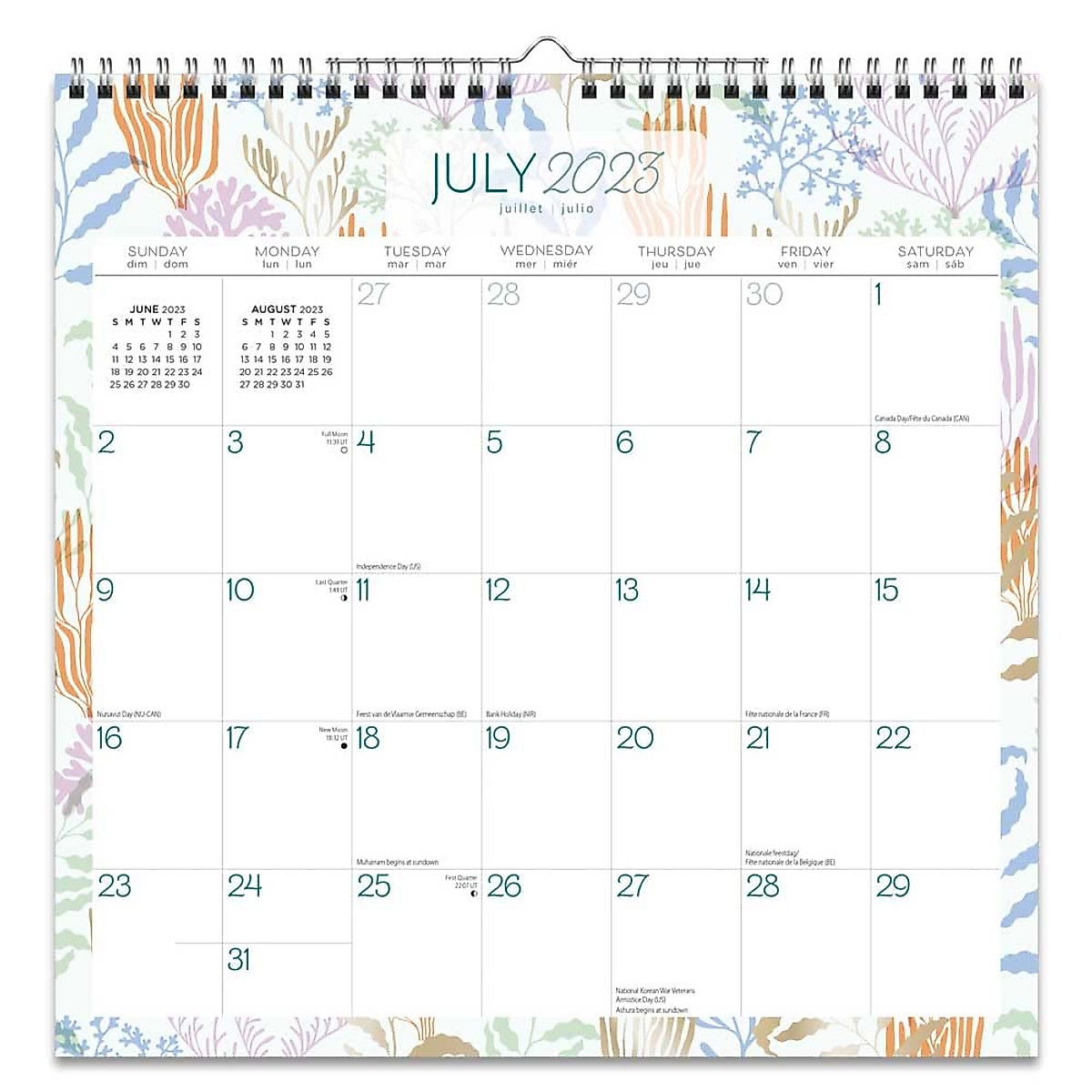 Seaside Currents | 2024 12 x 12 Inch 18 Months Monthly Square Wire-O Calendar | Sticker Sheet | July 2023 - December 2024 | Plato | Stationery Planning