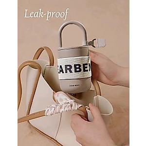 Fashion Stainless Steel Vacuum Insulated Water Bottles with Strap, Wide Mouth Leakproof Metal Coffee Mug for Sports Travel Office Reusable Thermos Tumbler BPA-Free Keep Cold Hot 24 Hour 12oz (Apricot)