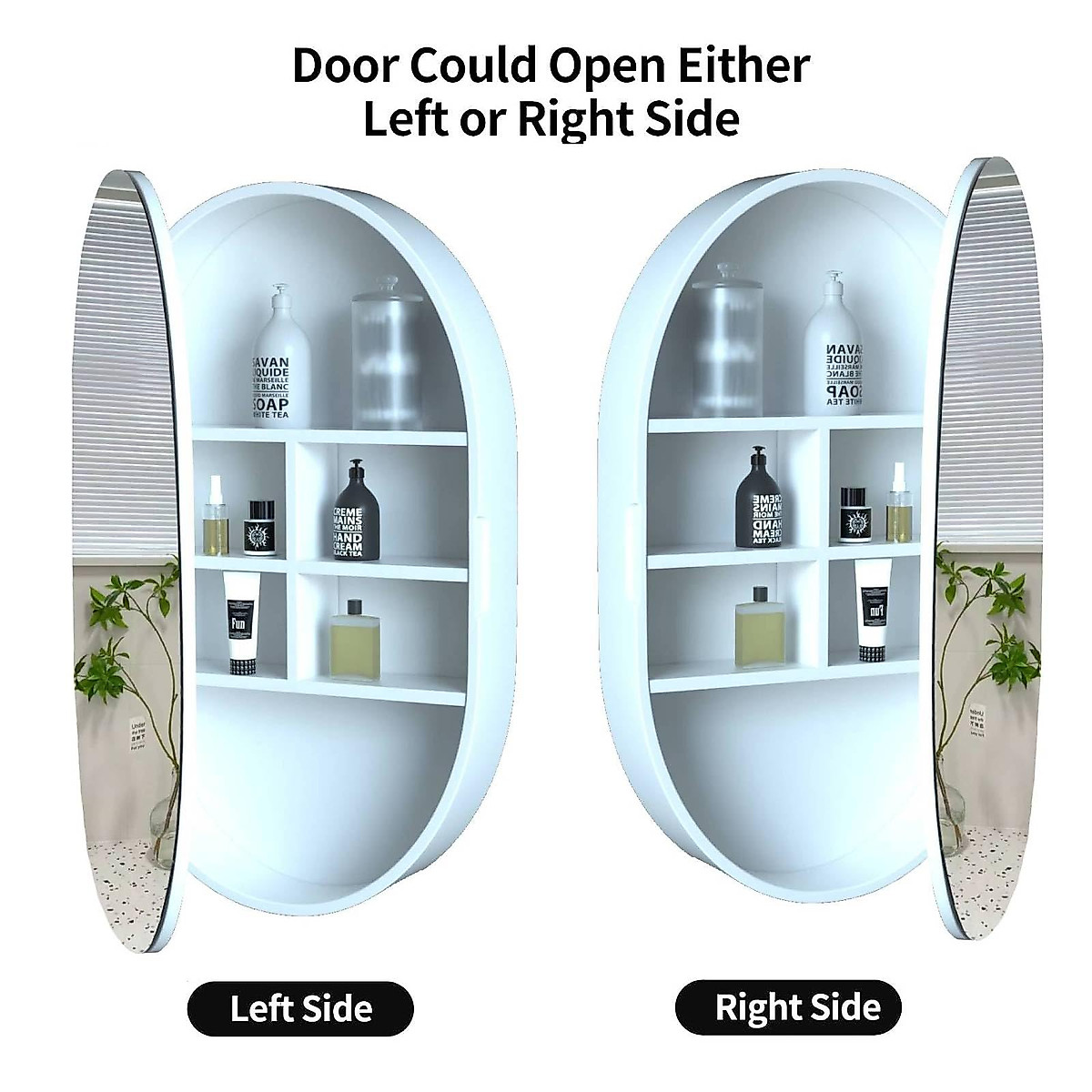 CHER-BUEATY Medicine Cabinet Bathroom Space Saver Storage Oval Cabinets with Mirror Surface Wall Mounted Solid Wood Circular Frame 4 Level 19.7 X 30.7 inch (Style B, White)