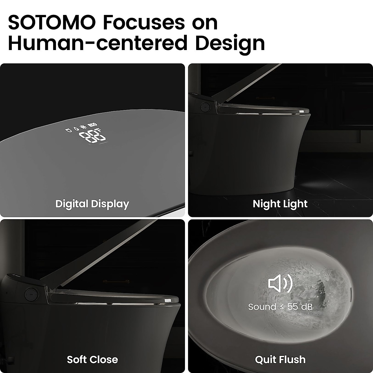 SOTOMO Smart Toilet with Bidet Built-In, Bidet Toilet with 1.06 GPF Auto Flush, Built-In Pump, Auto Open & Close Lid, Heated Seat & Dryer, Remote Control, Night Light, Digital Display, Blackout Flush