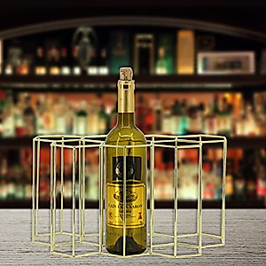 HOMOKUS Wine Rack Countertop Metal Wine Holder 9 Bottles Tabletop Wine Rack Storage Wine Shelf Portable Wine Cabinet Freestanding Wine Holder for Bar Counter Restaurant Table and Living Room (Gold)