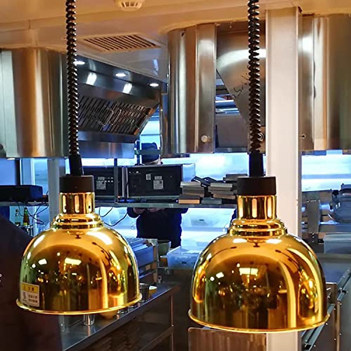 KOUWO 110V Food Heat Lamp Commercial Food Warmer Light Hanging Food Heating Lamps for Buffet,Kitchen,Restaurant,Catering (Gold)