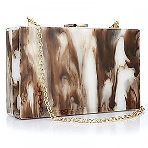 Acrylic Handbags for Women Marbling Box Bag Elegant Party Clutch Crossbody Bag Evening Purses for Lady Prom Banquet Wedding (Brown)