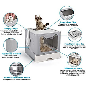 DricRoda Foldable Cat Litter Box with Scoop and Drawer, Large Detachable Cat Litter Box with Double Doors