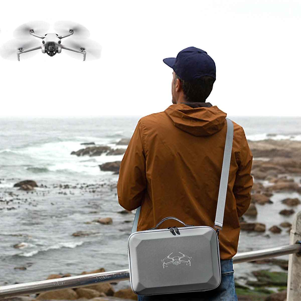 Tomat Mini 4 Pro Carrying Case, Portable Travel PU Leather Storage Shoulder Bag for DJI Mini 4 Pro Fly More Combo RC2 / RC-N2 Accessories Compatible with 3 Batteries