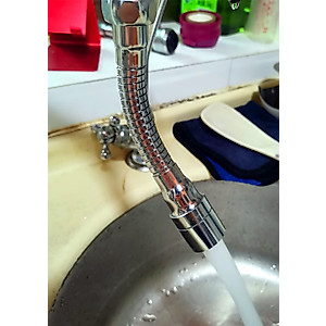 7 inch Metal Hose Faucet Sprayer Attachment Goose Neck Kitchen Sink Aerators Polished Chrome For Cold Hot Water (Silver)