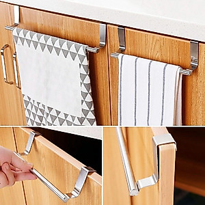 RUIBAOLY Stainless Steel Over Door Towel Rack Bar Holders for Universal Fit on Over Cabinet Cupboard Doors ，9.2" Wide - 2 Pack(Silver)