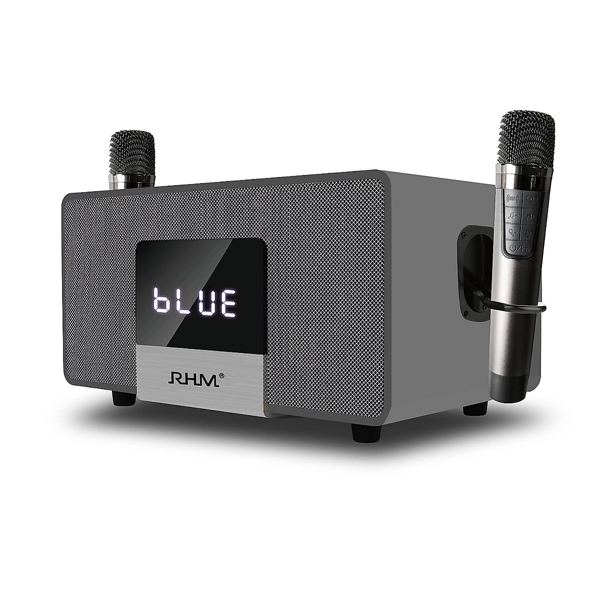 RHM K222 Karaoke Machine, with 2 Wireless Microphones & 5 Music Modes, Support Optical/Bluetooth/AUX/USB/PC, Wooden Bluetooth Speaker for TV/Home/Meeting/Karaoke/Party, Great for Music Lovers