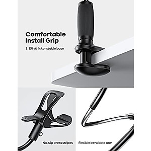 Lamicall Gooseneck Phone Holder for Bed - [Upgraded Stable Clip] for Desk, Headboard, Bed, Bedside, Table, Flexible Gooseneck Long Arm Stand, Overhead Cell Phone Clamp Mount, for All 4-7” Devices