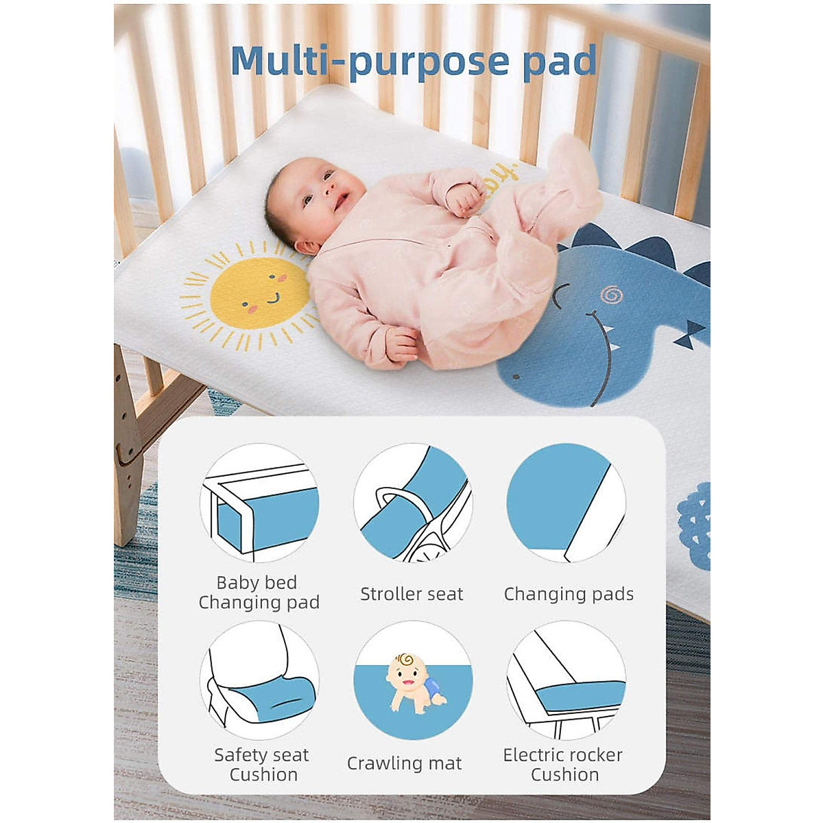 Waterproof Washable Bed Pads- Potty Training - 4-Layer of Pure Cotton - Mattress Protector Crib, Incontinence (35 x 28 in) (Dinosaur)