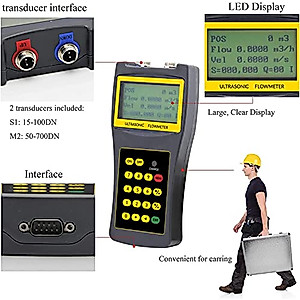 CGOLDENWALL TDS-100H Handheld Portable Ultrasonic Flow Meter Flowmeter Clamp on Sensor (DN15-700mm)