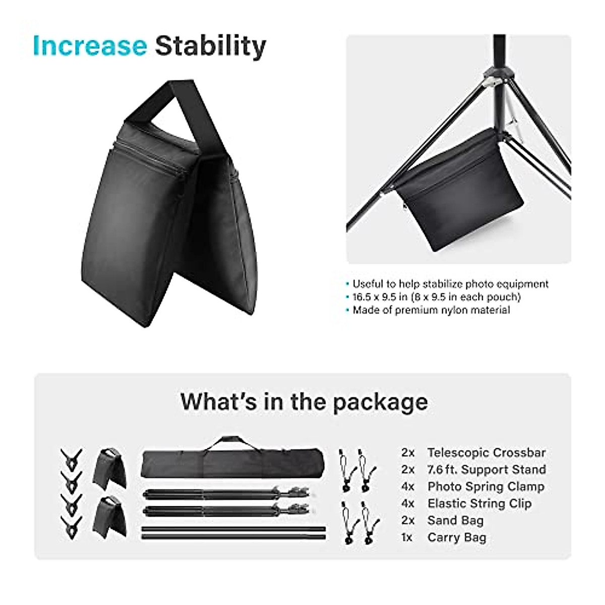 Julius Studio 10.1 ft. Extra Wide & 7.6 ft. Tall (122 x 91 inch) Backdrop Stand, Background Support Equipment, Great fit for 10 ft. Screens, Complete Accessory Kit for Photo Video Studio, JSAG283