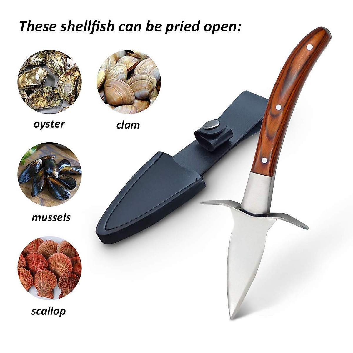 SPEENSUN Oyster Knife, Oyster Shucking Kit, Oyster Shucking Knife With Comfort Wood-handle, Sturdy And Sharpness Oyster Knives, Oyster Shucker With 5 leve Protection Cut-resistant Glove(M)