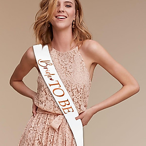 Generic Bride to Be Sash with Rose Gold Foil, White Bachelorette Sash for Bridal Shower Bachelorette Party Wedding Hen Party Decorations Engagement Gifts Jokes and Favors