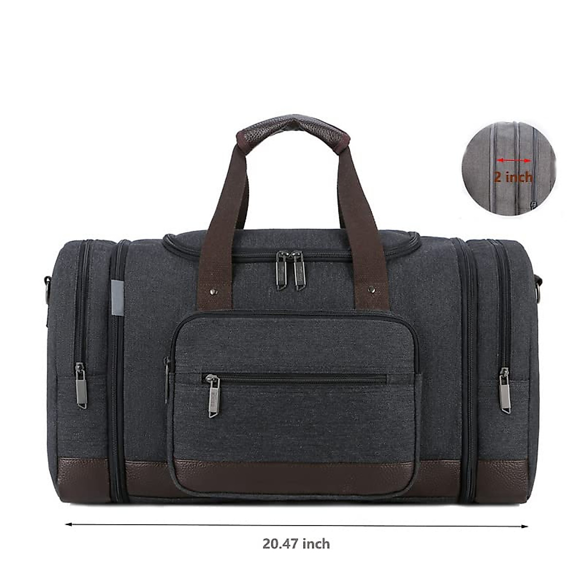 Canvas Duffle Bag for Men(42L/50L), Expandable Capacity Travel Bag with Removable Shoulder Strap Fitness Bag, Suitable for Male Travel, Fitness, Flight Carry on（Black）