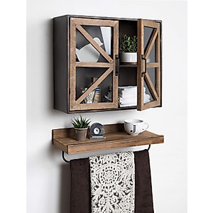 Kate and Laurel Mace Decorative Farmhouse Rustic Wood and Metal Wall Mounted Double Door Storage Cabinet, 24 x 8 x 20, Rustic Brown and Black, Wooden Floating Wall Cabinet for Versatile Home Storage