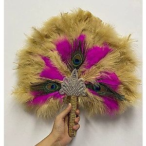 Msbfea Design African Gold Feather Big Fan Ladies Wedding Feather Fan for Bride Double Side Feather Nigerian Feather Color 961