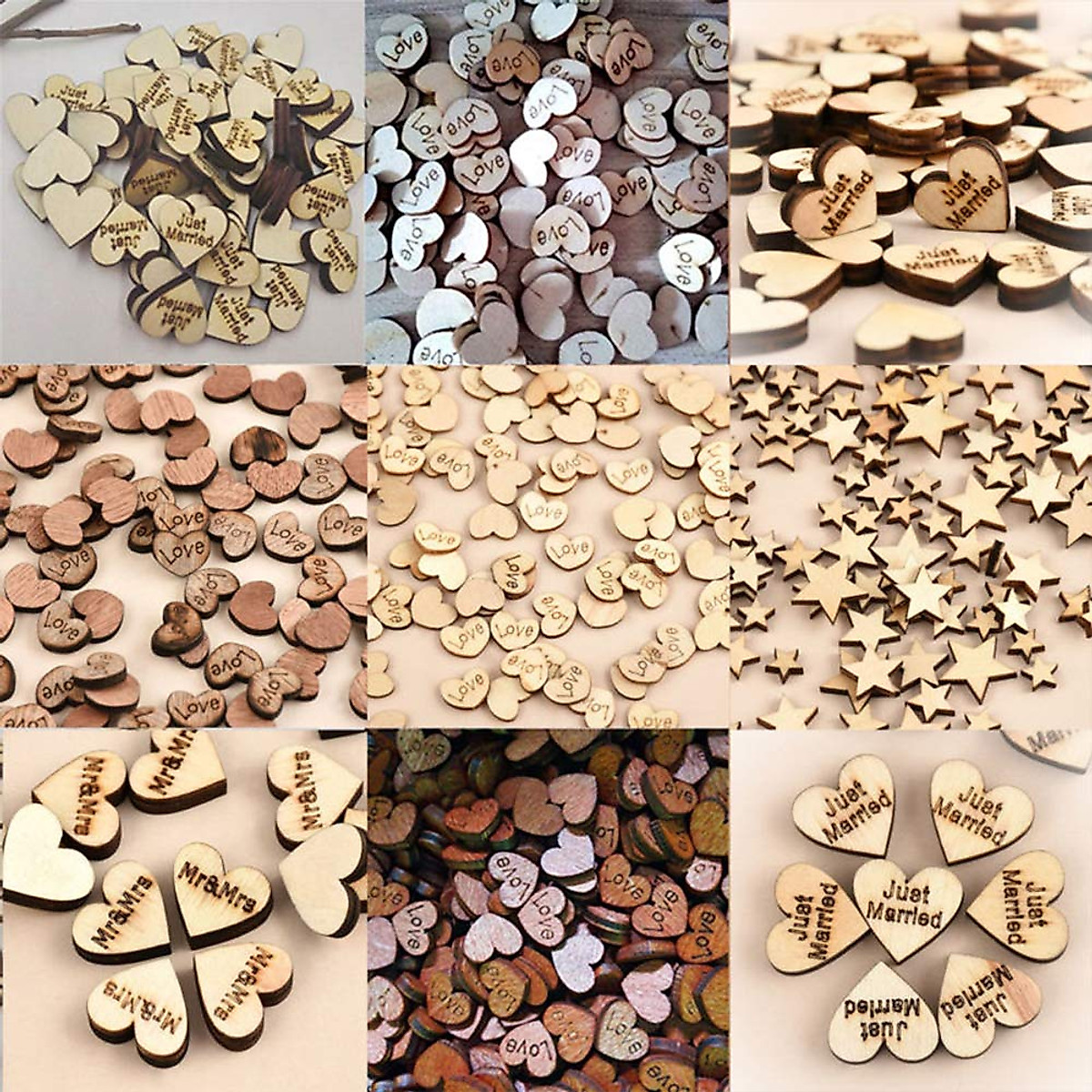 AkoMatial Decorative Wood Wooden Buttons, Rustic Wooden 100pcs Wood Love Heart Stars Wedding Table Scatter Decoration Crafts #3