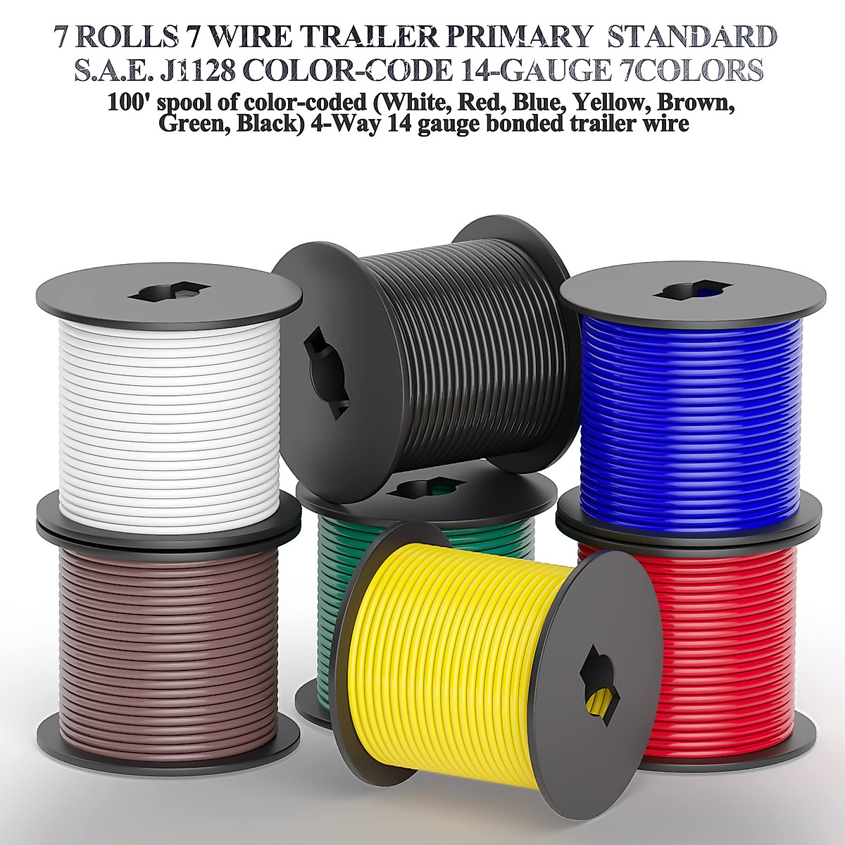 GOGOONE 7X Rolls Trailer Wiring Harness Kit Enough14 Gauge Automotive Primary Wire Spools RV Standard Low Voltage CCA for RV Camper Towing Wiring Car Stereo Audio Hookup Wiring 12V (700FT Total)