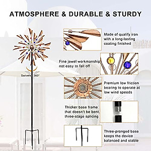 Kinetic Wind Spinners with Solar Powered Glass Ball, 79 Inches Outdoor Metal Large Wind Sculptures & Double Windmill Spinner, for Outdoor Yard Lawn Garden Decorations