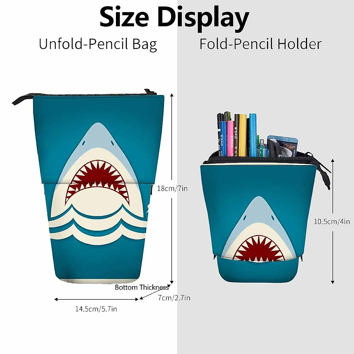 Swono Shark Pencil Holder Tooth Jaws Stand Up Pencil Case Organizer Makeup Bag Pencil Pouch Gift Blue
