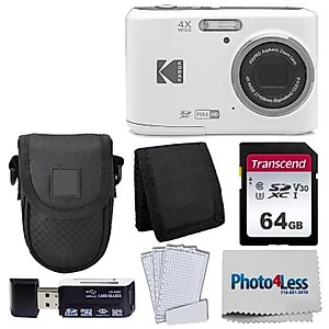 Kodak PIXPRO FZ45 Digital Camera + Black Point & Shoot Camera Case + Transcend 64GB SD Memory Card + Tri-fold Memory Card Wallet + Hi-Speed SD USB Card Reader + More! (White)
