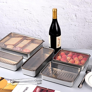 JolliKids 5 Pack Deli Meat Container for Fridge, 304 Stainless Steel Bacon Container Refrigerator Organizers and Storage, Kitchen Food Storage Containers with Lids for Fridge, 3 Sizes