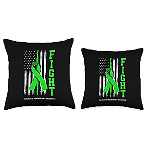 TBI Traumatic Brain Injury Awareness Apparel Gifts American US Flag Fight Traumatic Brain Injury Awareness Throw Pillow, 18x18, Multicolor