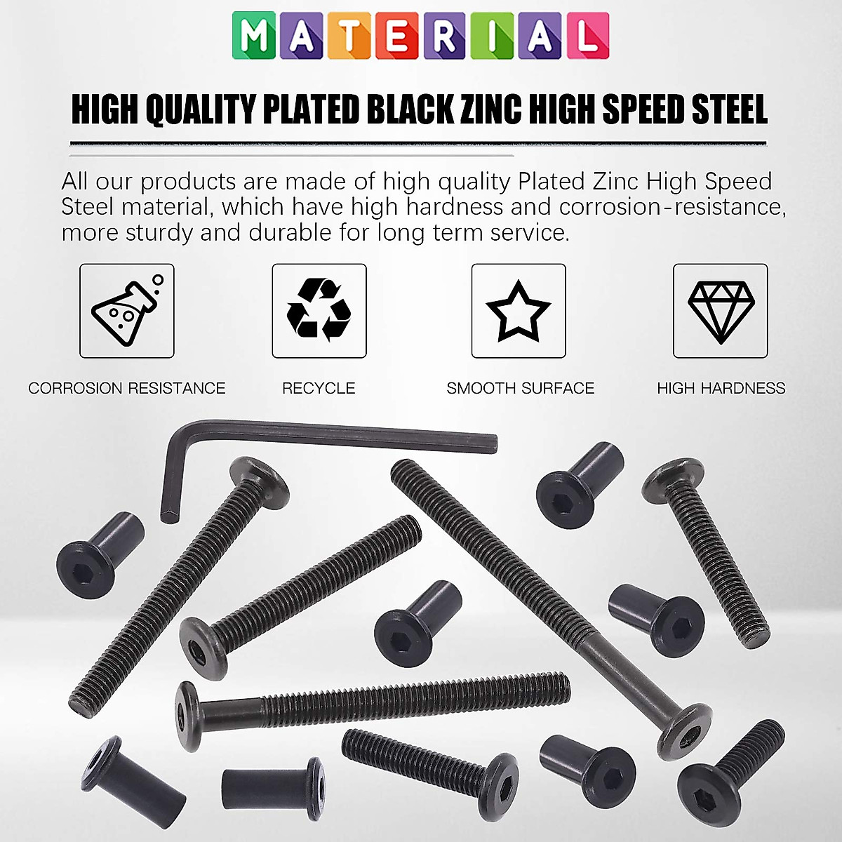 Glarks 85Pcs M6x20/ 30/40/ 50/60/ 70/ 80mm Black Hex Drive Socket Cap Bolts Kit, Allen Head Countsunk Furniture Crib Bolts Nuts Screws for Chair Table Cabinets