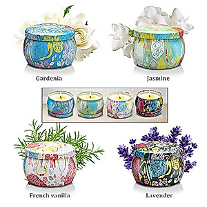 Scented Candles Gifts Set for Women,Gardenia, Lavender, Jasmine and Vanilla, Natural Soy Wax, Gifts on Anniversary, Valentine's Day and Mother's Day for Aromatherapy, Bath, Yoga, Spa
