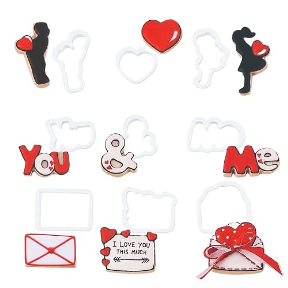 Crethinkaty Valentine's Day Cookie Cutter Set - 9Pcs Plastic Valentines Biscuit Cutter-Man,Woman,Love letter,Heart,Words-for Fondant Cookie DIY Baking.