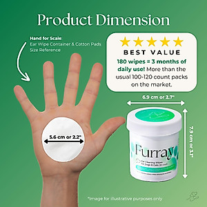 Furray Ear Cleaning Wipes for Dogs and Cats 180 Count | for Small-Medium Breeds | Soothes, Deodorizes, Removes Ear Wax, Ear Relief | Gentle, Aloe Based, Fragrance-Free, pH-Balanced Formula