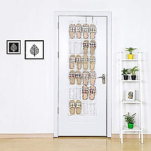 QUMENEY 24 Pockets Over the Door Shoe Organiser, Folding Hanging Organiser Shoe Racks with Hooks, Heavy-Duty Hanging Mesh Shoe Holder for Badroom, Bathroom, Wardrobe