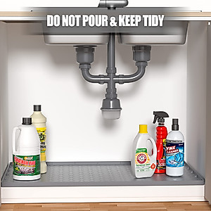 BAIHUI Under Sink Kitchen Cabinet Mat- 34" x 22" Flexible Waterproof Silicone Cabinet Protector & Drip Tray Liner Unique Drain Hole Design- Hold up to 3 Gallons of Liquid