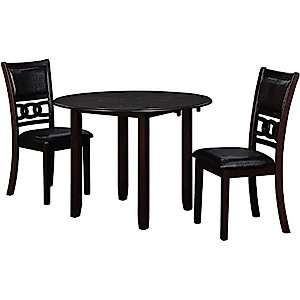 New Classic Furniture Gia Drop Leaf Dining Table with Two Chairs, 42", Ebony,EC-SOVKYDYFFO